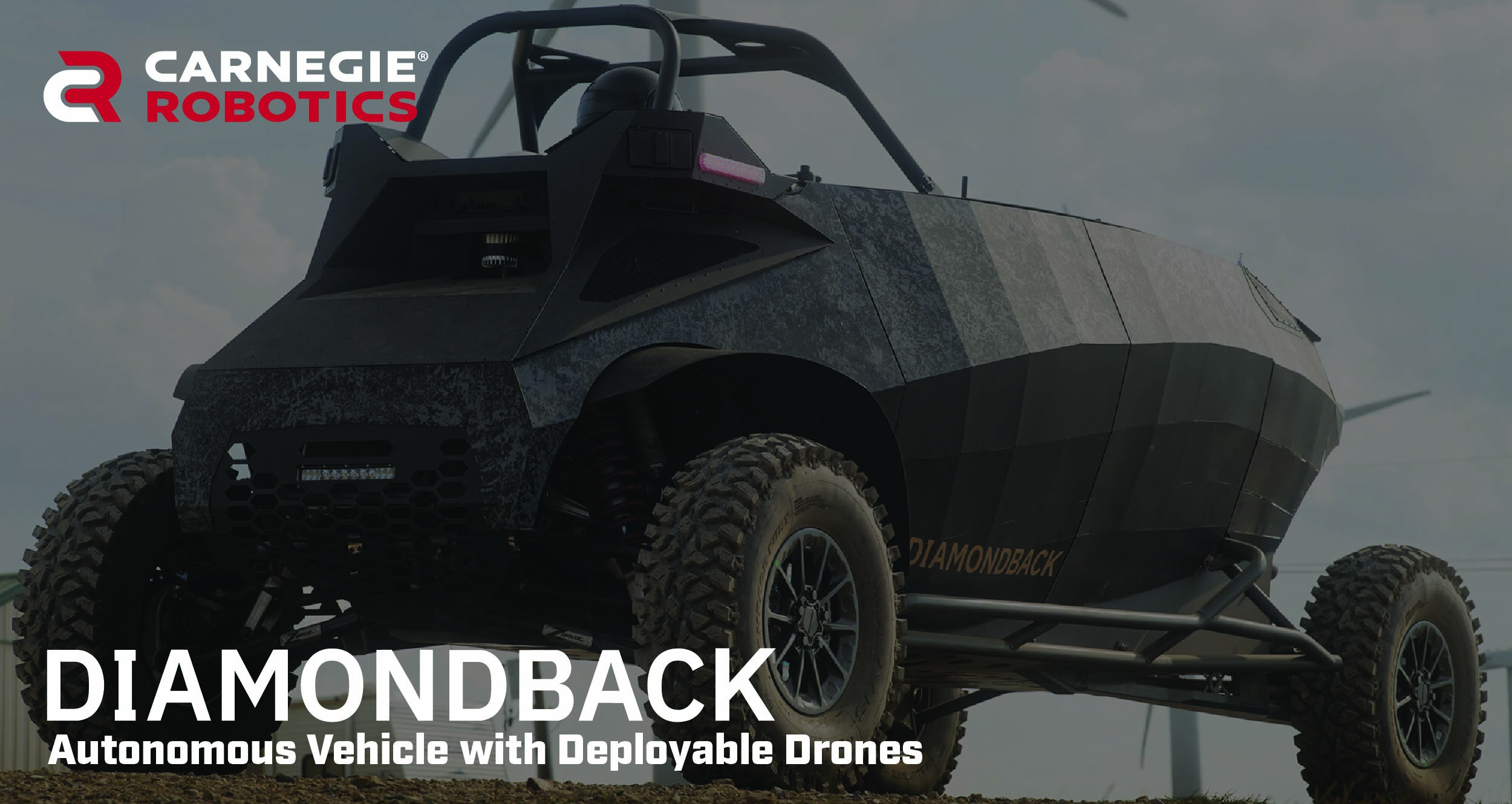 Diamondback Off-Road Autonomous Military Vehicle with Deployable Drones